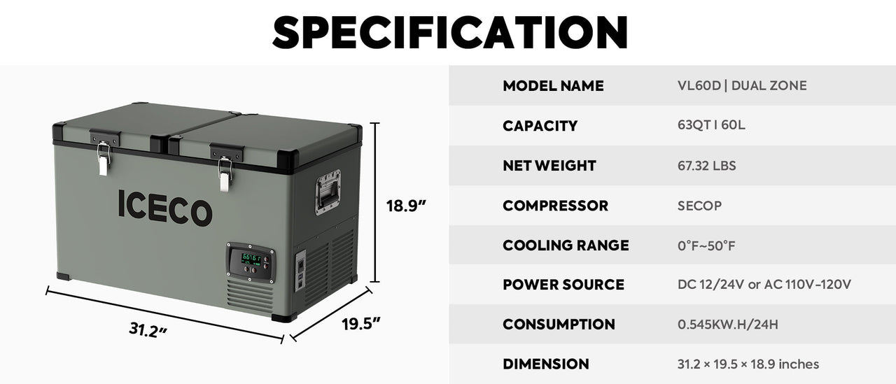 VL60 Dual Zone Metal Freezer with Cover | ICECO | 60LT – ICECO Wholesale