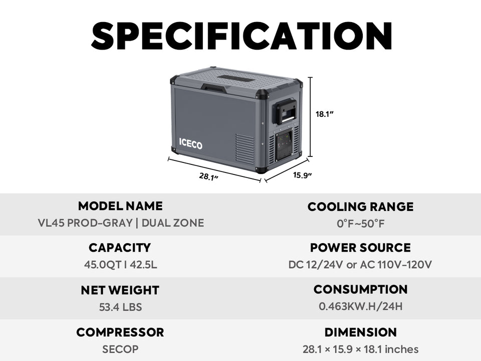 ICECO VL45ProD 47.5QT Dual Zone Portable Electric Cooler Compact ...